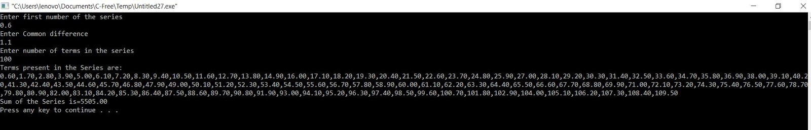 All C Programs: Display Series in AP along with Sum for given Common ...