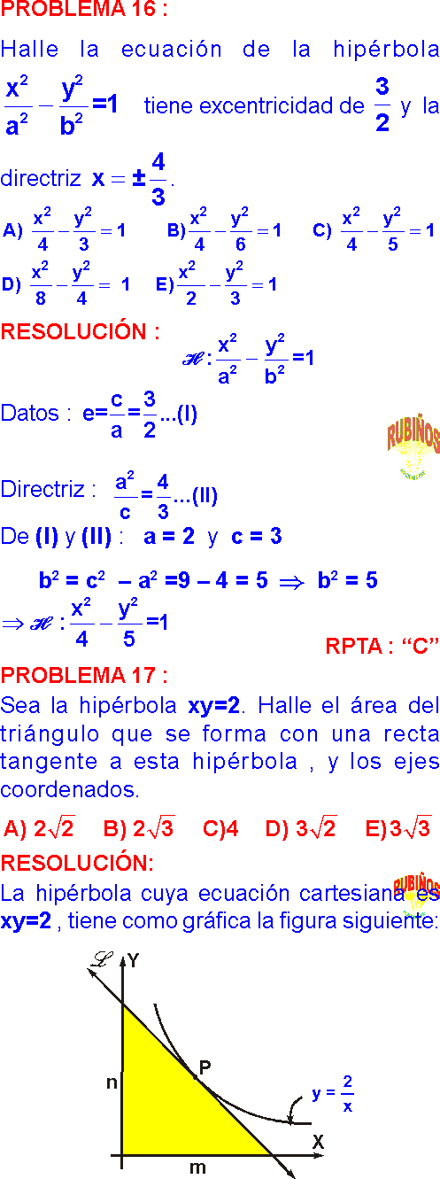 ECUACIÓN DE LA HIPERBOLA EN GEOMETRIA ANALÍTICA EJERCICIOS DESARROLLADOS DE CÓNICAS PDF