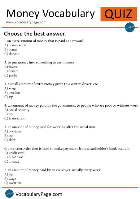Money Vocabulary Quiz