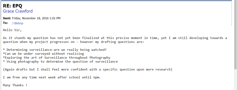 Grace Crawfords EPQ Diary : November 2016