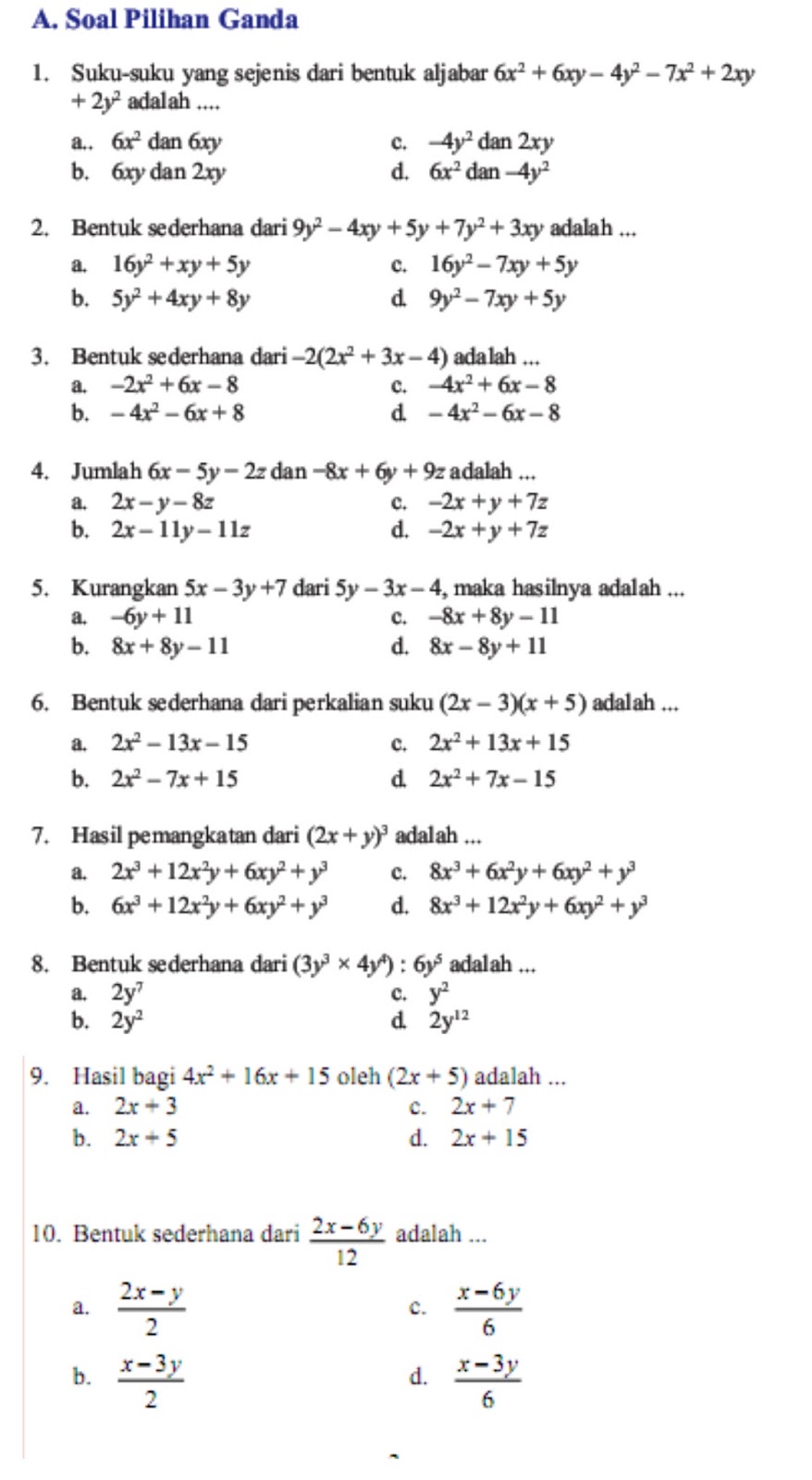 Tabel 36 Model Perkalian Bentuk Aljabar Dengan Caranya - Seputar Model