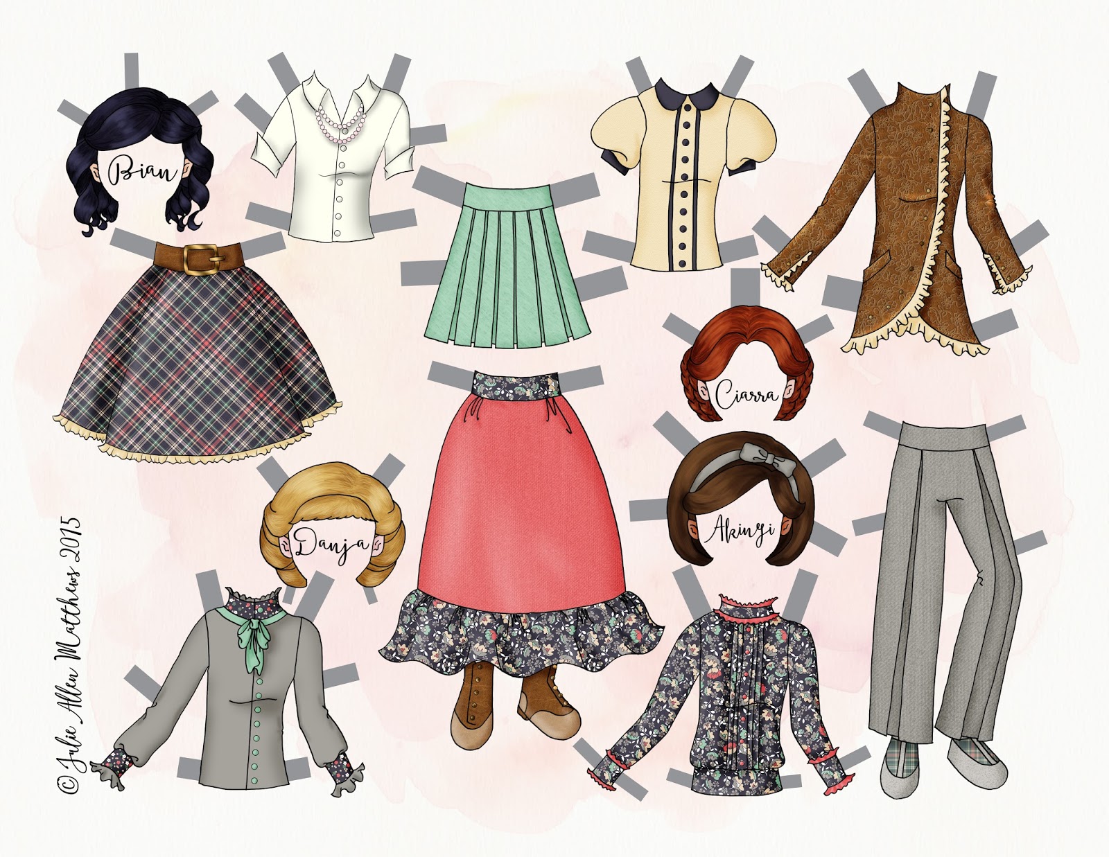 Paper Doll School: Mix and Match Paper Doll Wardrobe Sheet 1