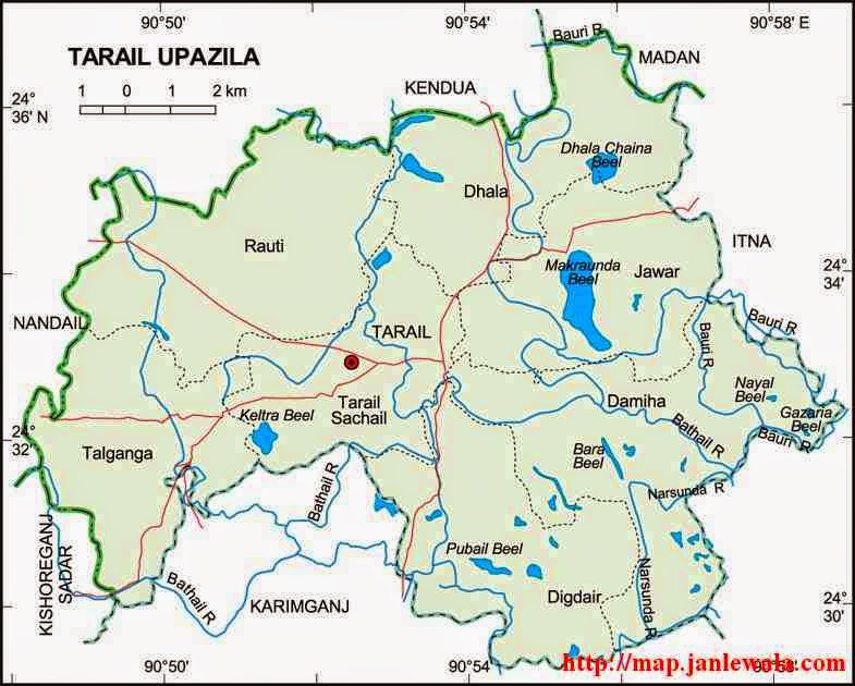 Tarail Upazila Map, Kishoreganj District, Bangladesh