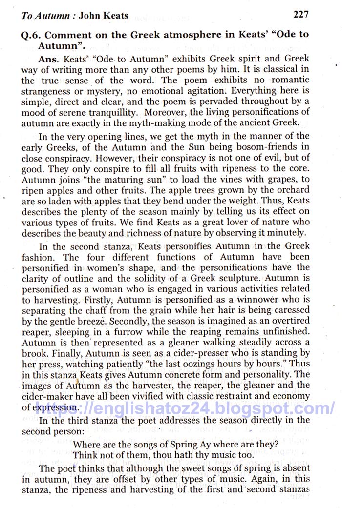 Board Questions with Answers (To Autumn – John Keats) - English Grammar ...