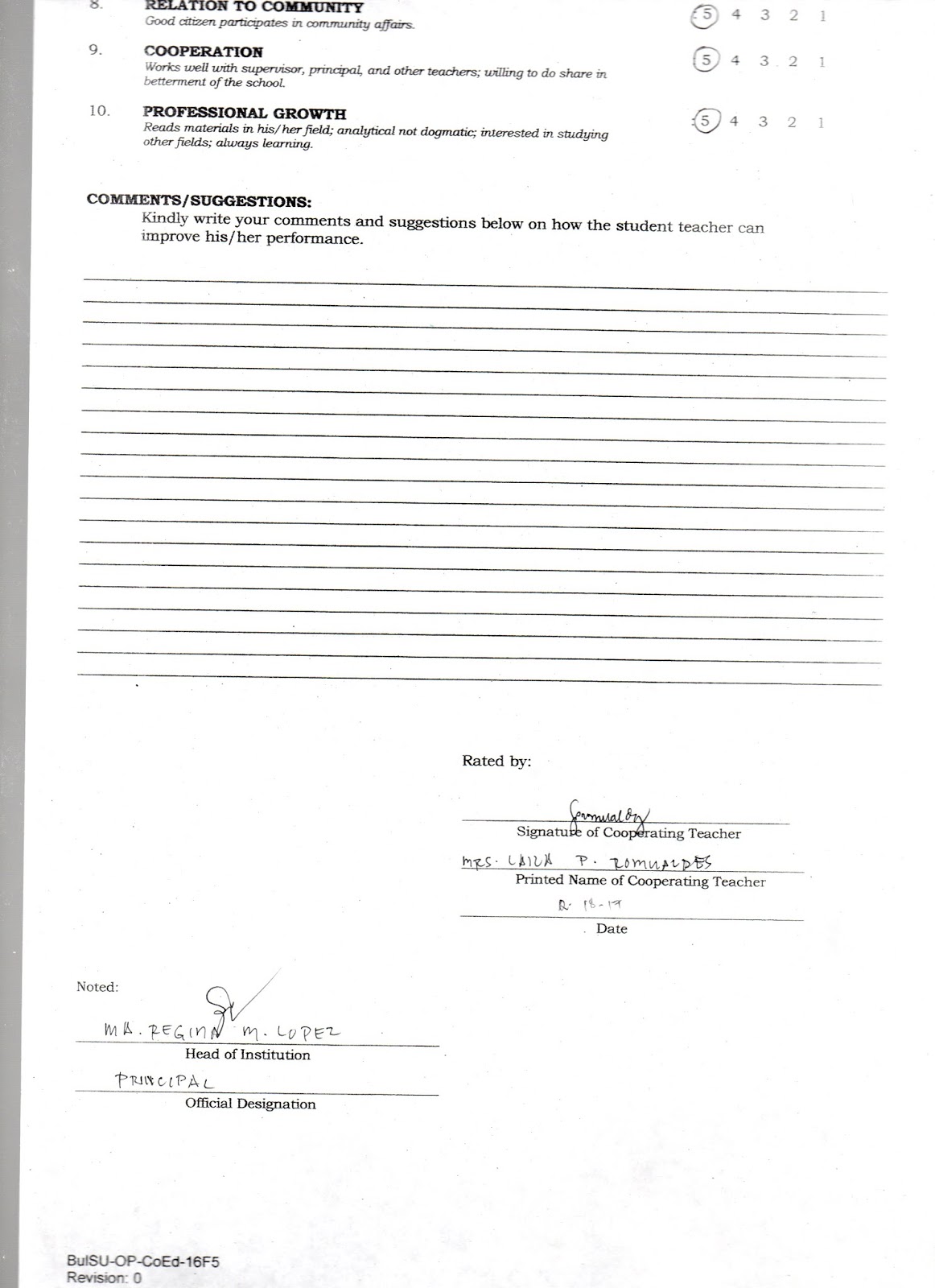 Travel Queen: Student Teaching rating Scale
