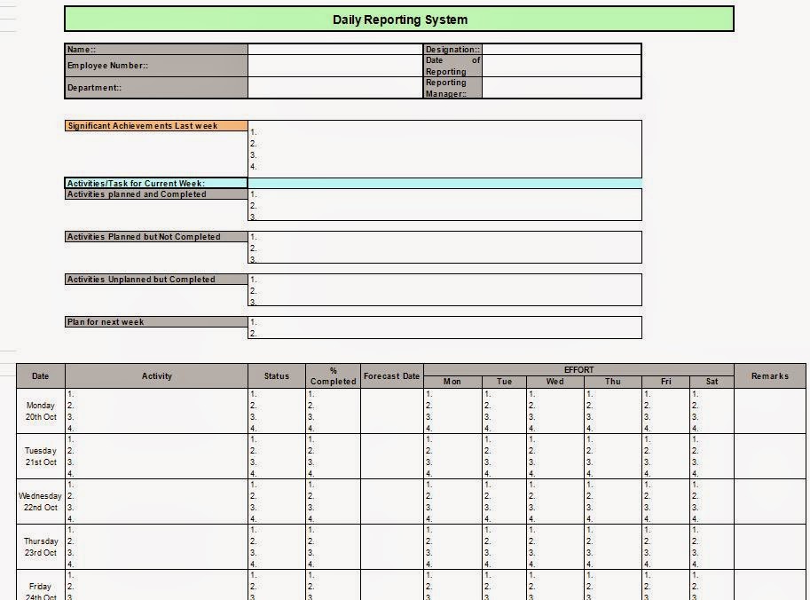 Daily Reporting Tracker System in Excel