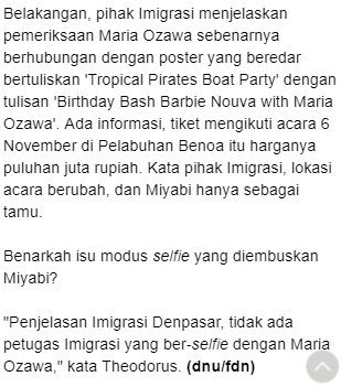 Isu Selfie di Balik Pemeriksaan Miyabi oleh Imigrasi