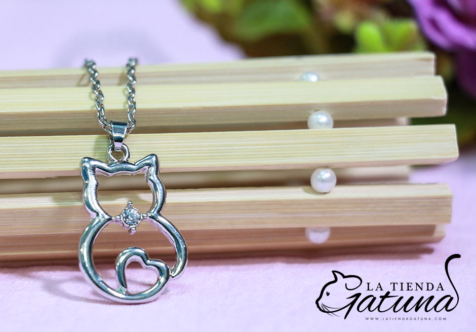 Cadena Gato Plateado - Piedra Brillante Ref.034 - La Tienda Gatuna ...
