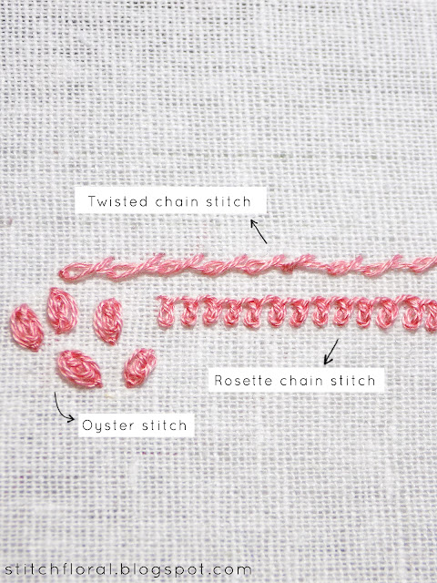 Twisted chain stitch, Rosette chain stitch and Oyster stitch - learn 3 ...