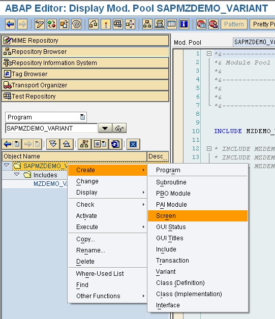 Sap Abap Central Creation Of Selection Screen Variant In Module Pool Programming