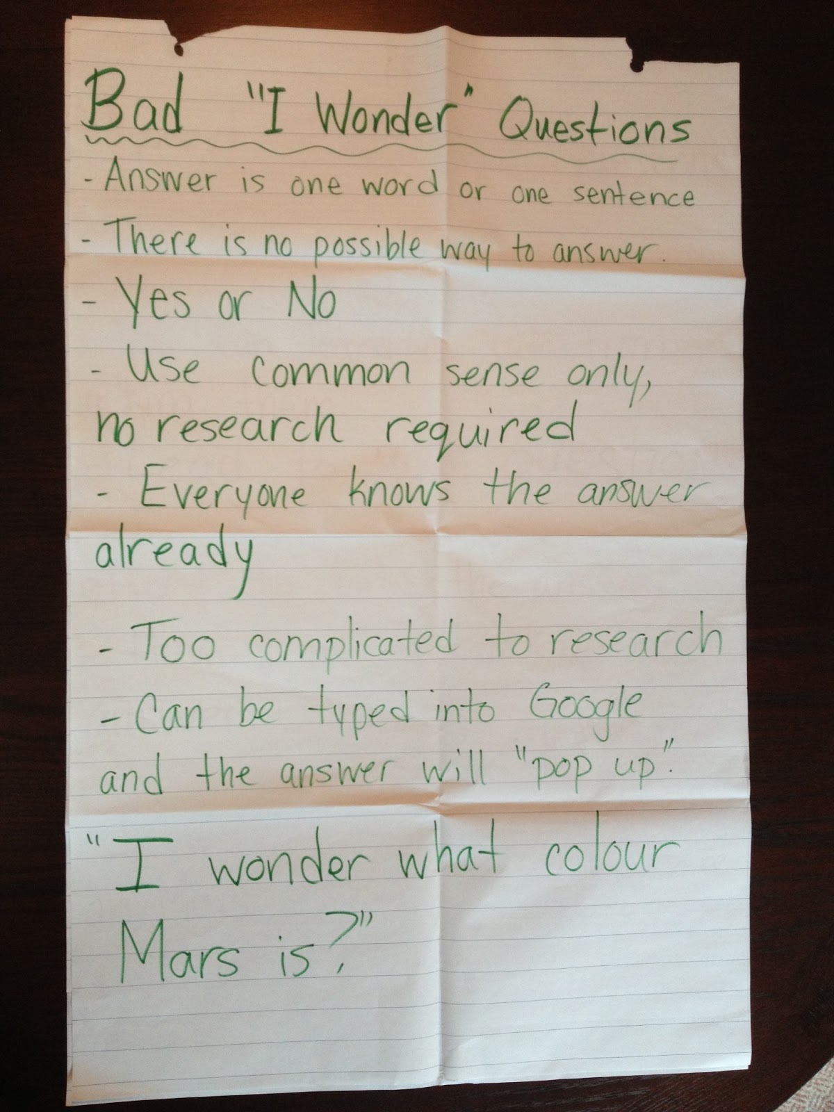 21st Century Learning: Grade 6: Day 3: What Makes A Good I Wonder Question?