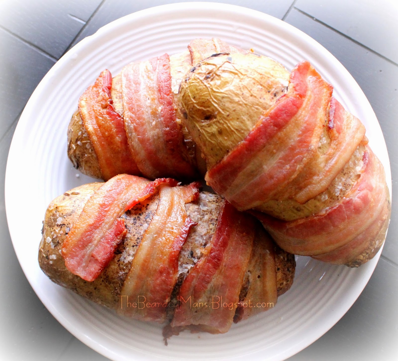 Life with TheBeardedMan: Bacon Wrapped Baked Potato (Potato Pig Skin)