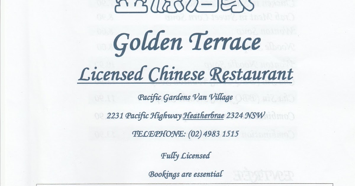 Golden Terrace Menu