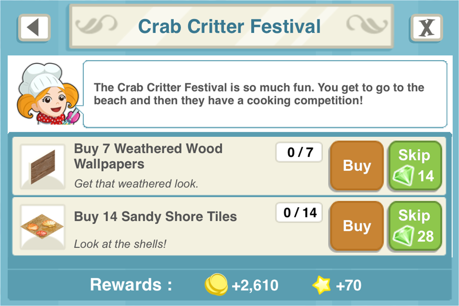 Restaurant Story Adventures: Beach goals (in full)