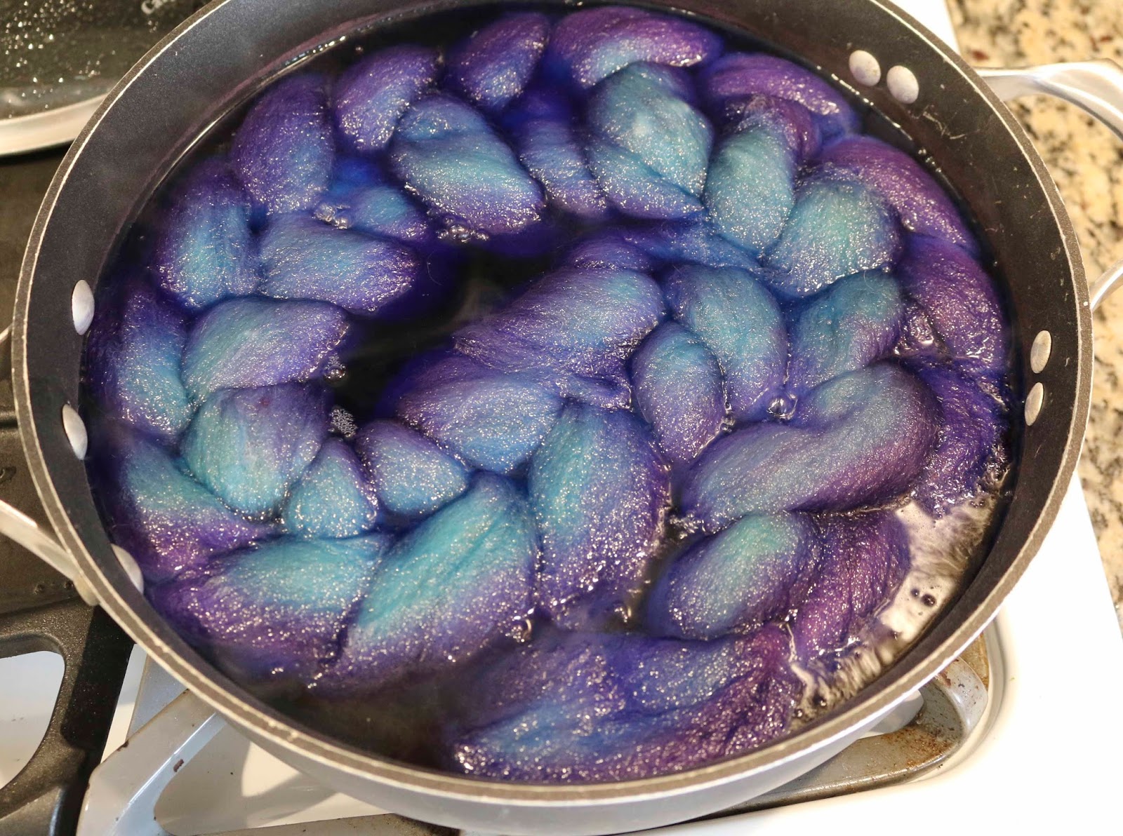 ChemKnits: Breaking Wilton's Violet Food Coloring on Crocheted Roving