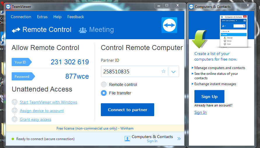 winham blog: Cara Sharing File dan menggunakan Remote Control di Teamviewer
