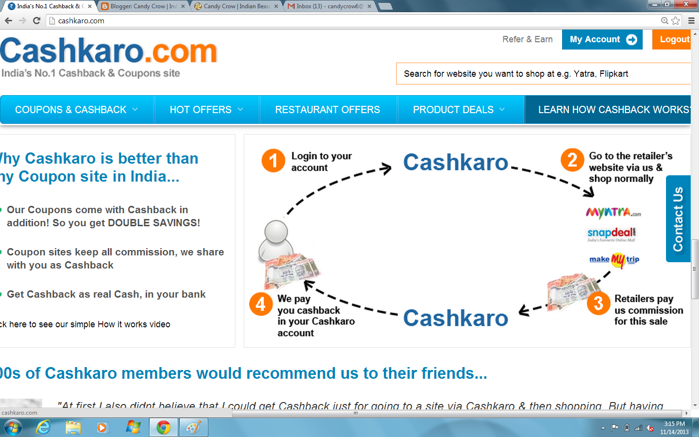 Shopping with Cashkaro.Com - Candy Crow