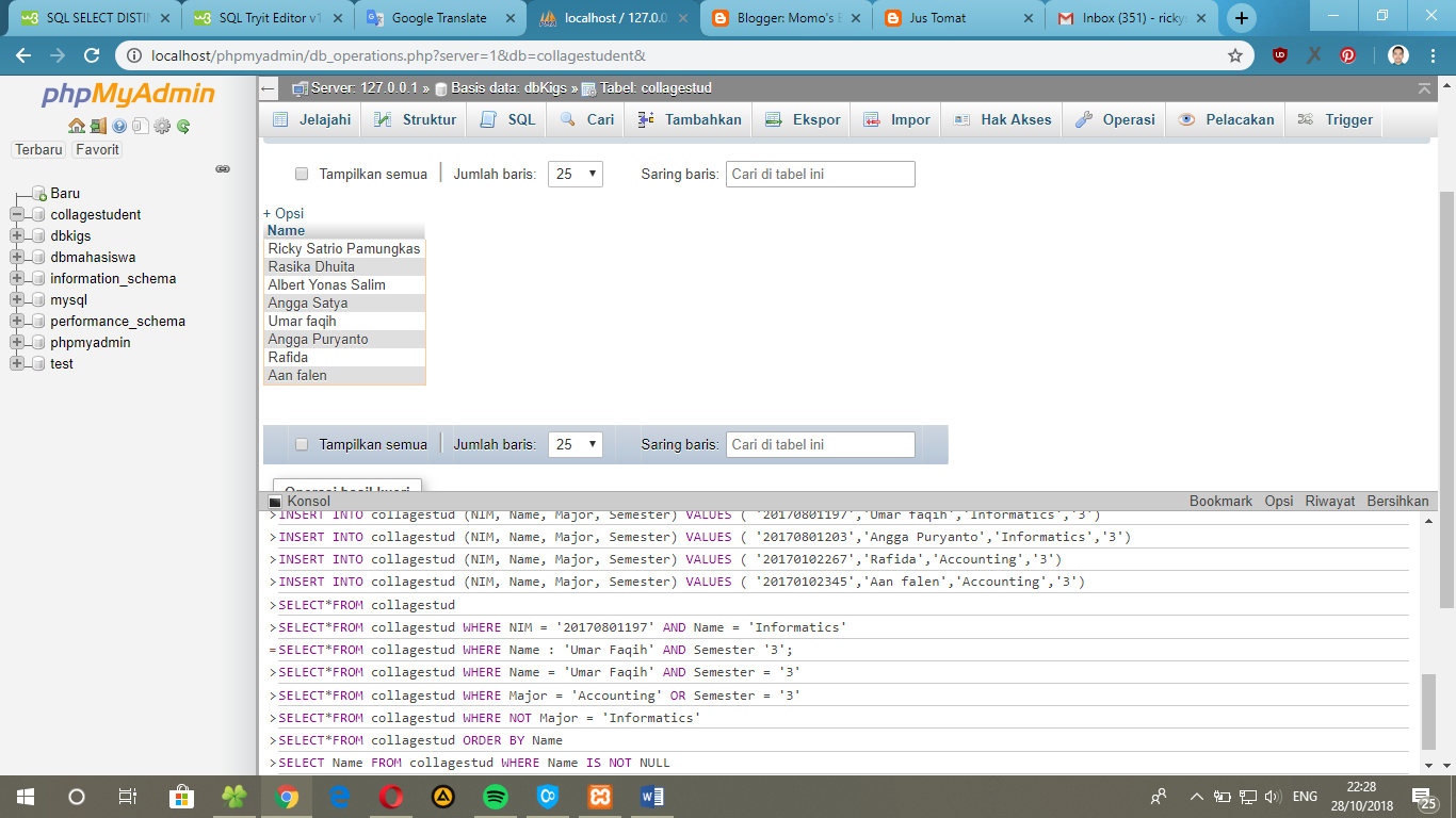 Penggunaan SQL dengan PHPMyAdmin