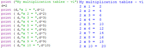 python multiplication tables