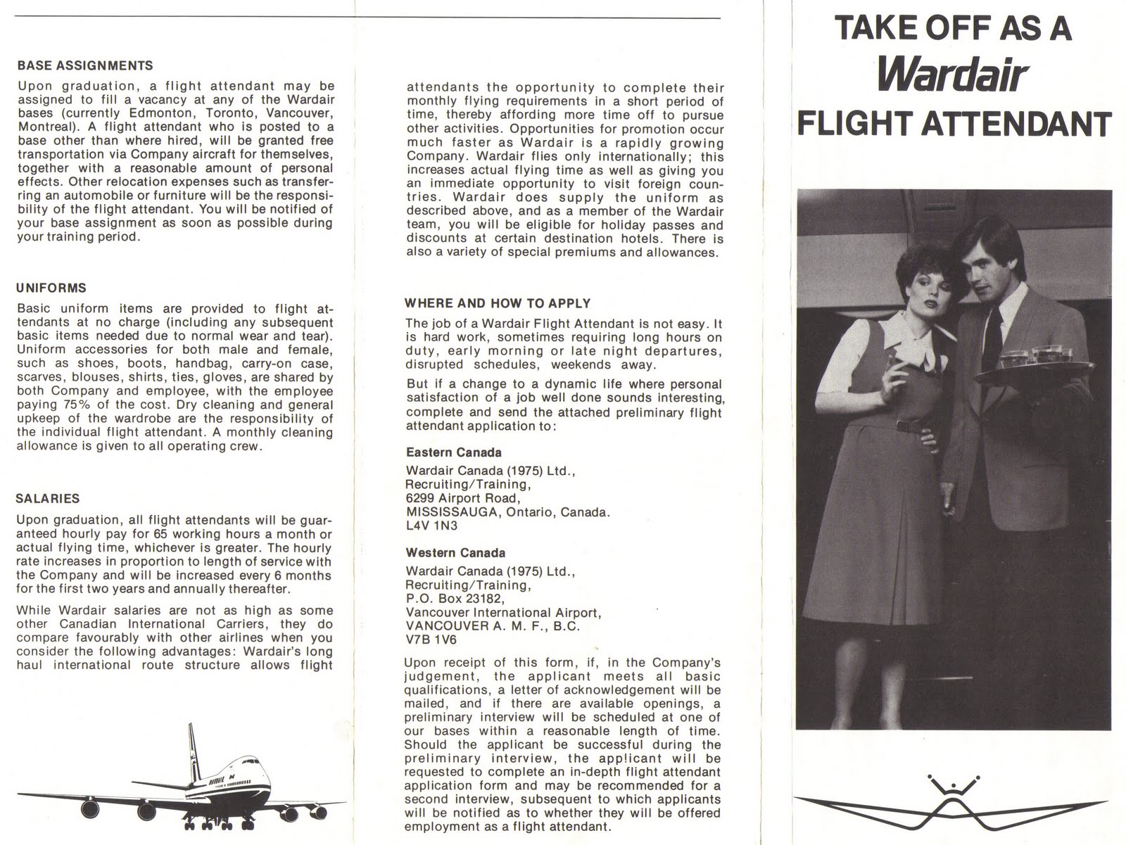 Airlines Past & Present: Wardair Canada Flight Attendant Brochure 1970/ ...
