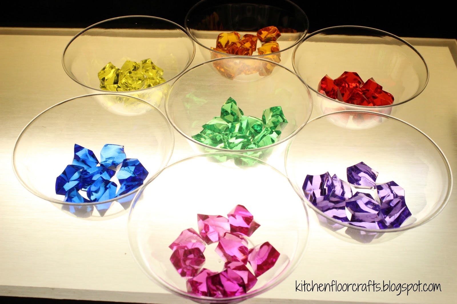 Kitchen Floor Crafts: Colored Gems on the Light Table