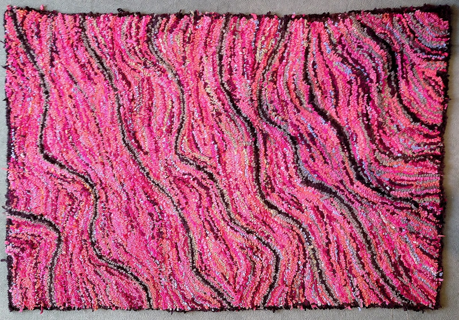 Sarah's Rags: THE BIG PINK AND ORANGE AND BROWN WAVY LINE RUG IS ...