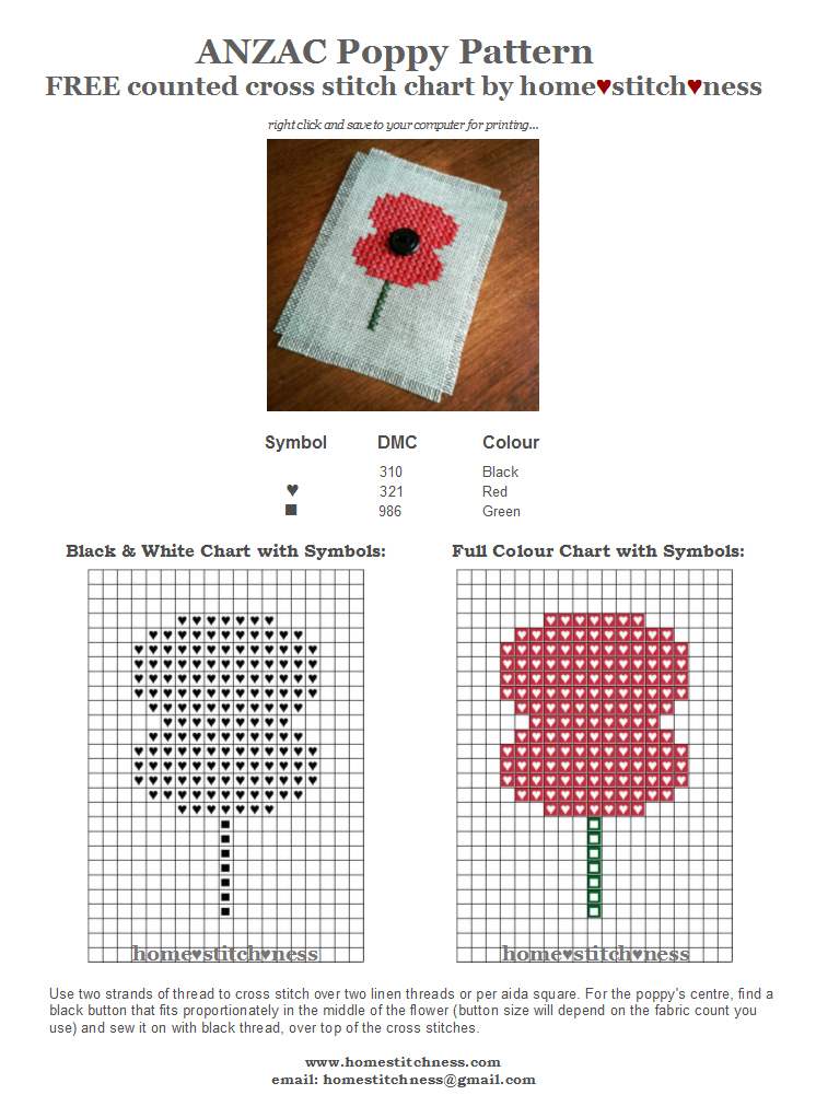 homestitchness: A Free ANZAC Poppy Chart...