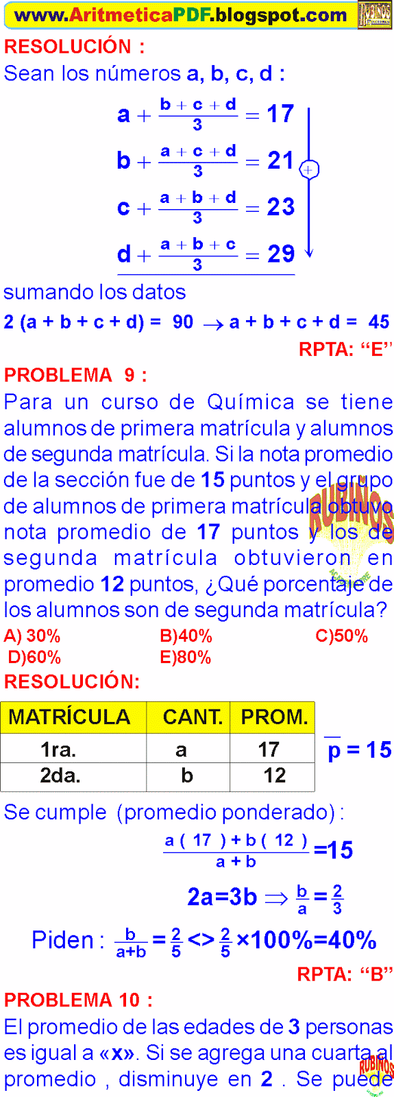 PROMEDIOS EJEMPLOS Y EJERCICIOS RESUELTOS