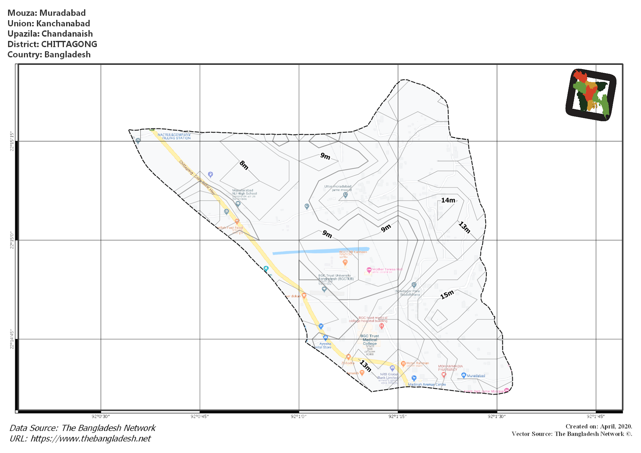 Map of Muradabad Mouza, Chandanaish, Chittagong