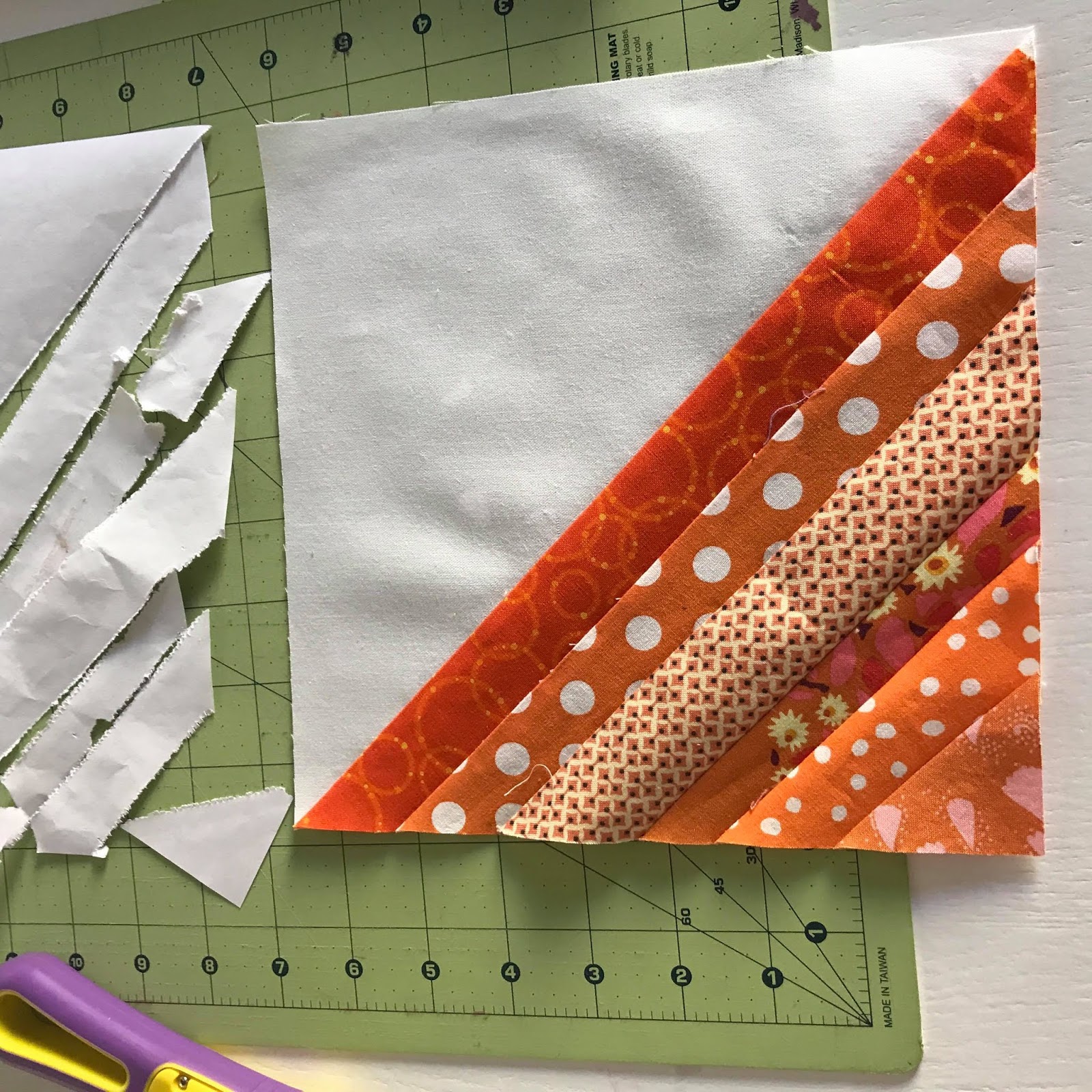 We Shall Sew: Scrappy String Half-Square Triangle Tutorial (Foundation ...