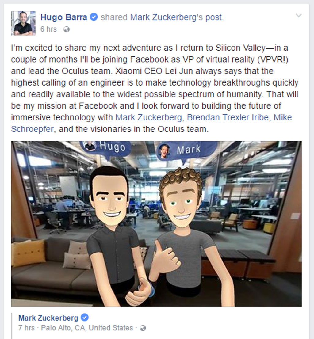 Hugo Barra joins Facebook as VP of Virtual Reality & lead the Oculus ...