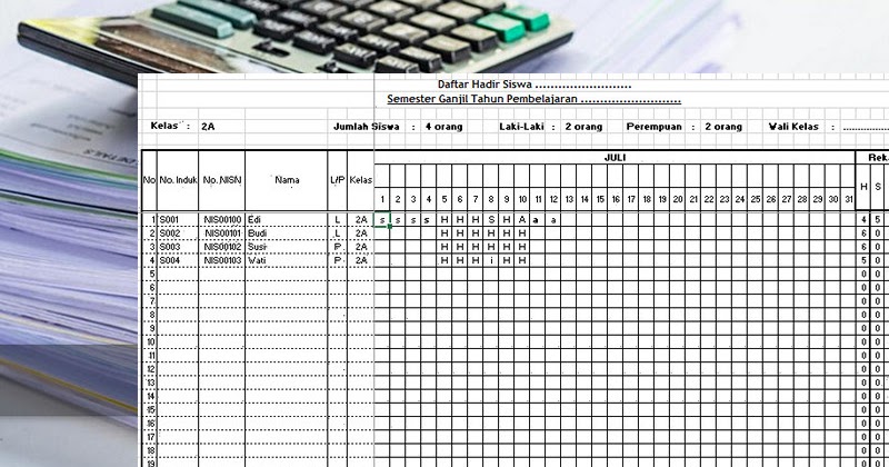 Download Contoh Absensi / Daftar Hadir Siswa Format Excel | Inventaris ...
