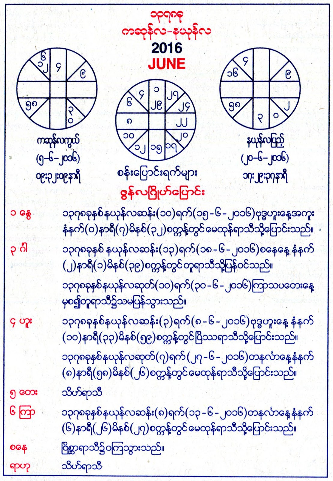 Myanmar Calendar: ME 1378 - CE 2016 Myanmar Calendar ( Burmese Calendar)