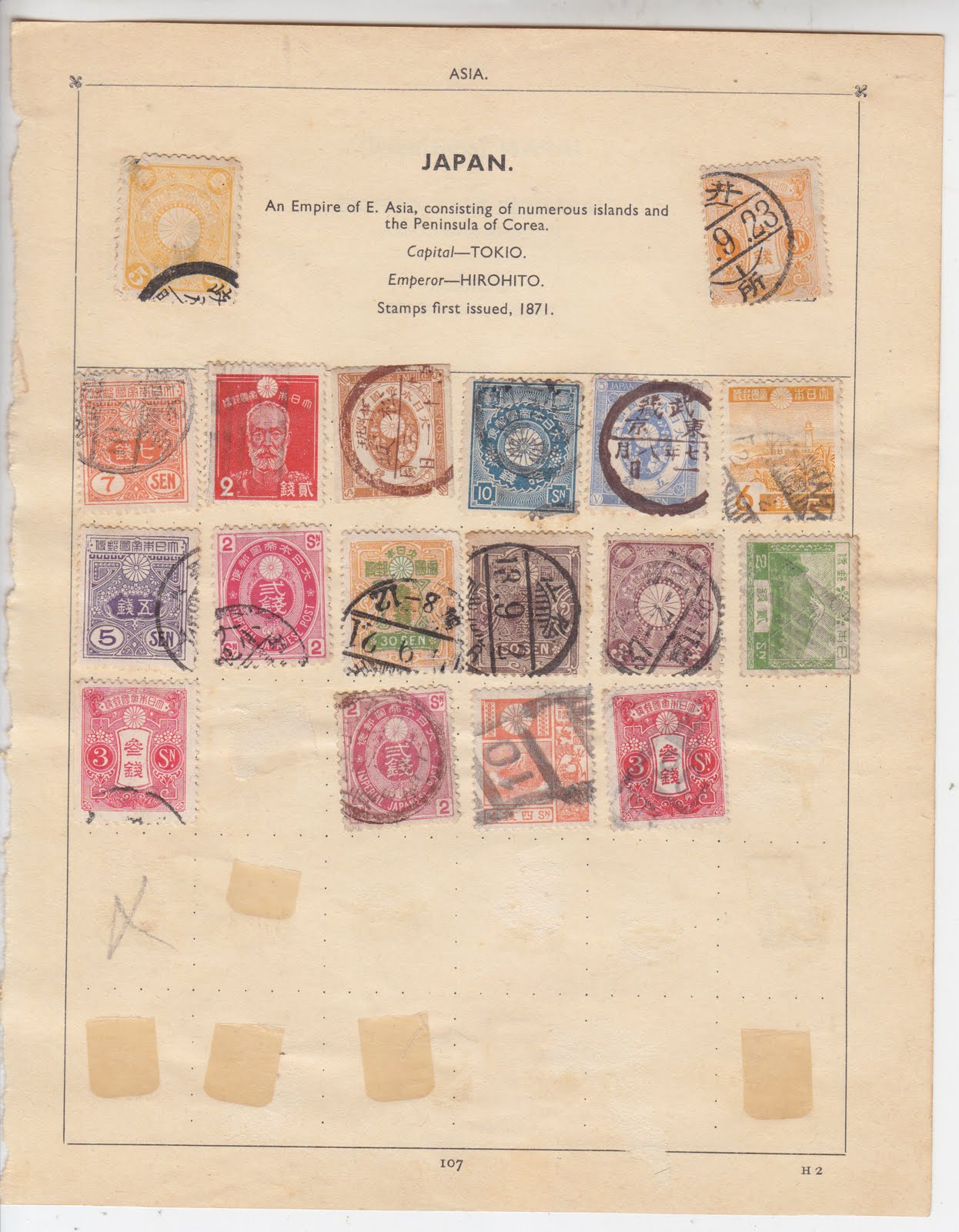 stamps-coins-banknote-resource: 3 Pages of old Japanese Postage Stamps