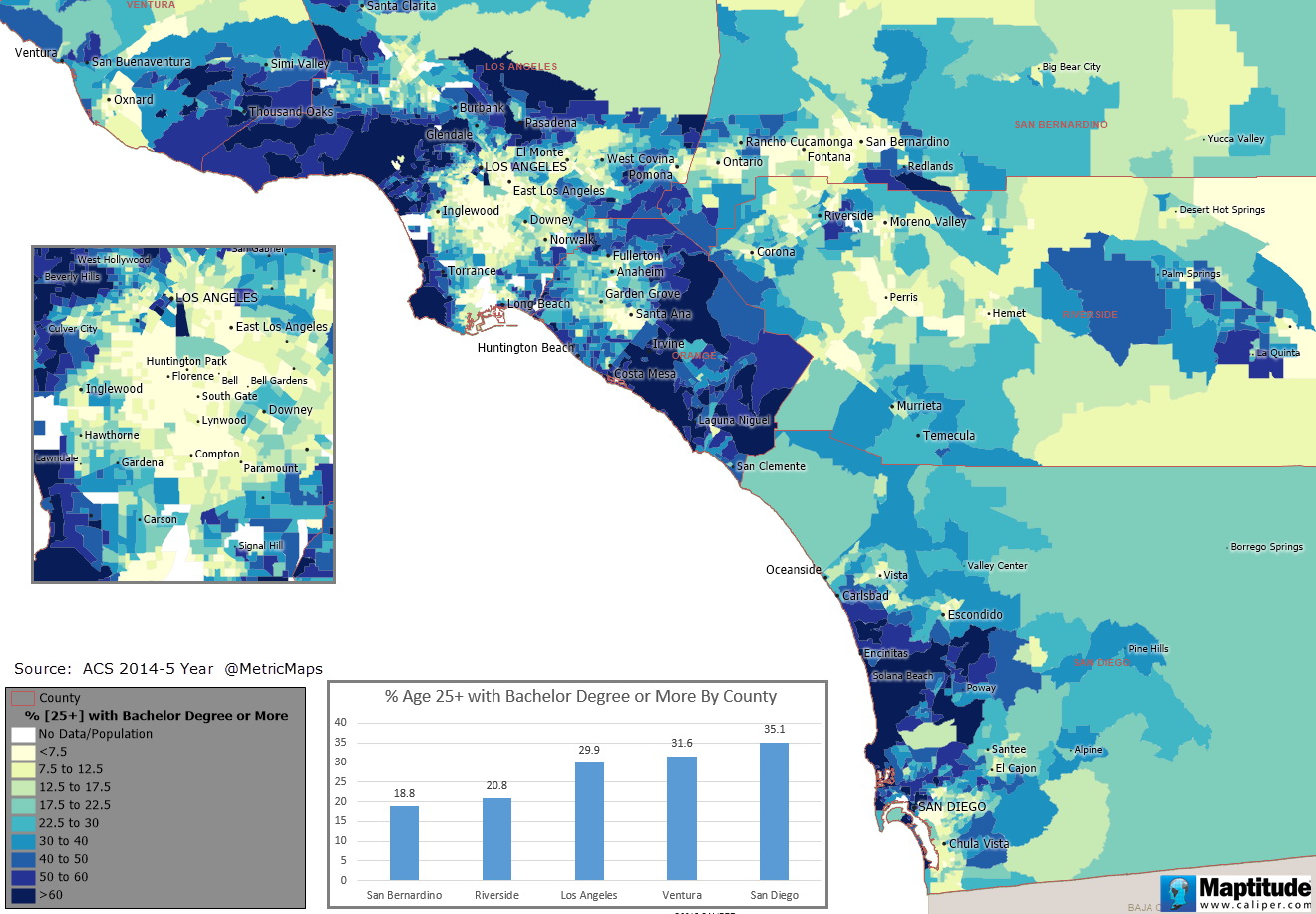 Greater Los Angeles: College Educational Attainment - Vivid Maps