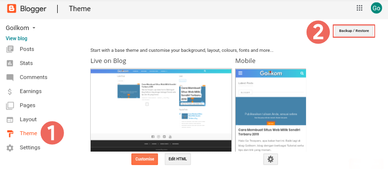 Cara Memasang Tema/Template Hasil Download di Blogger - Goilkom