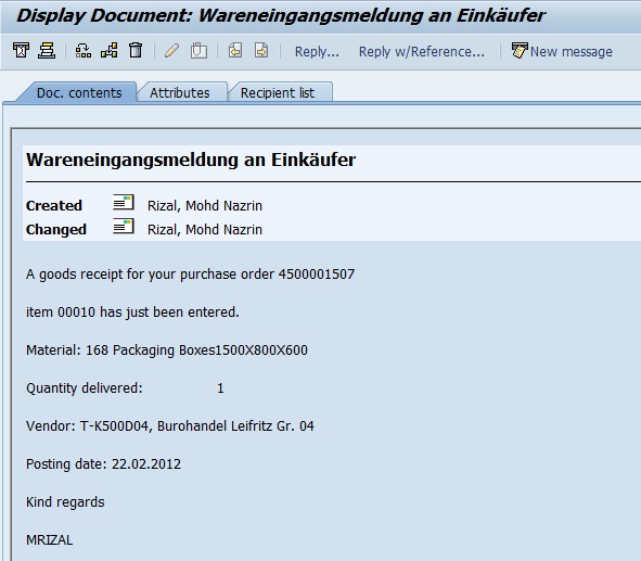 My SAP ERP Journey: Output Type MLGR - GR Message Configuration