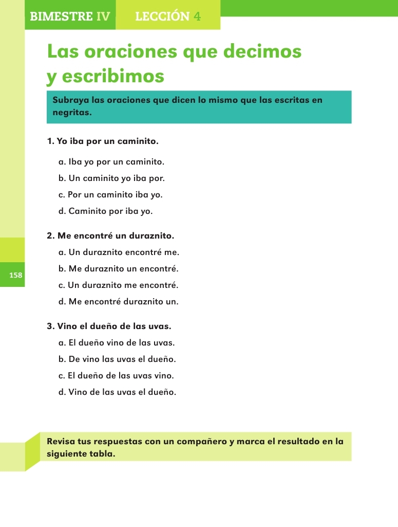 Las oraciones que escribimos - Bimestre IV - Lección 4 ~ Apoyo Primaria