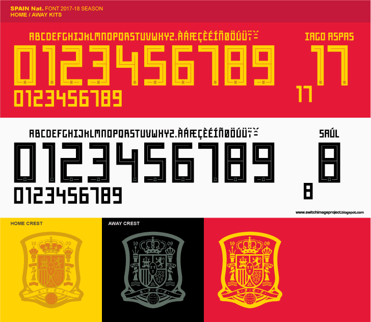 Football teams shirt and kits fan: Font Spain World Cup 2018