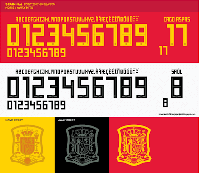 Football teams shirt and kits fan: Font Spain World Cup 2018