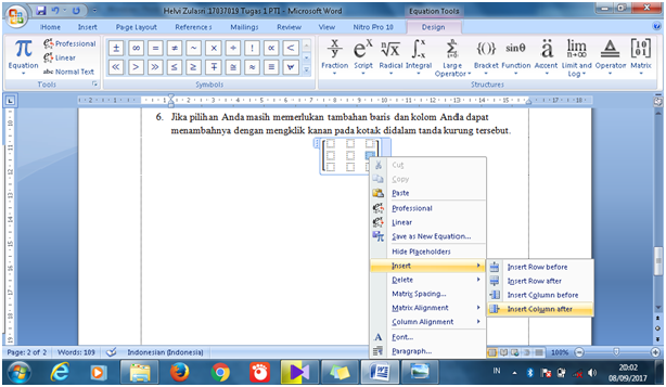 Helvi Zulasri: Cara Membuat Matriks di Microsoft Word