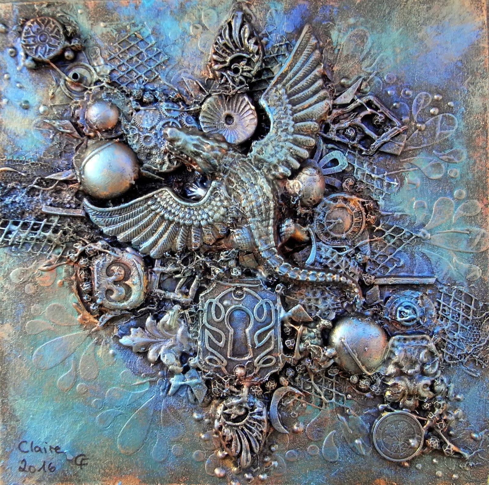 saraccino: Winged crocodile - Playing with mixed media (Wanderlust 2016)