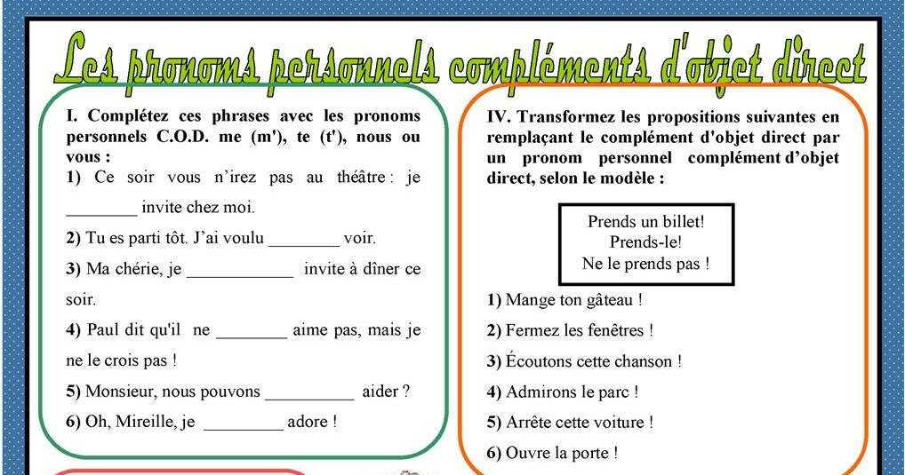 FLE 11.º LH2: Les pronoms personnels