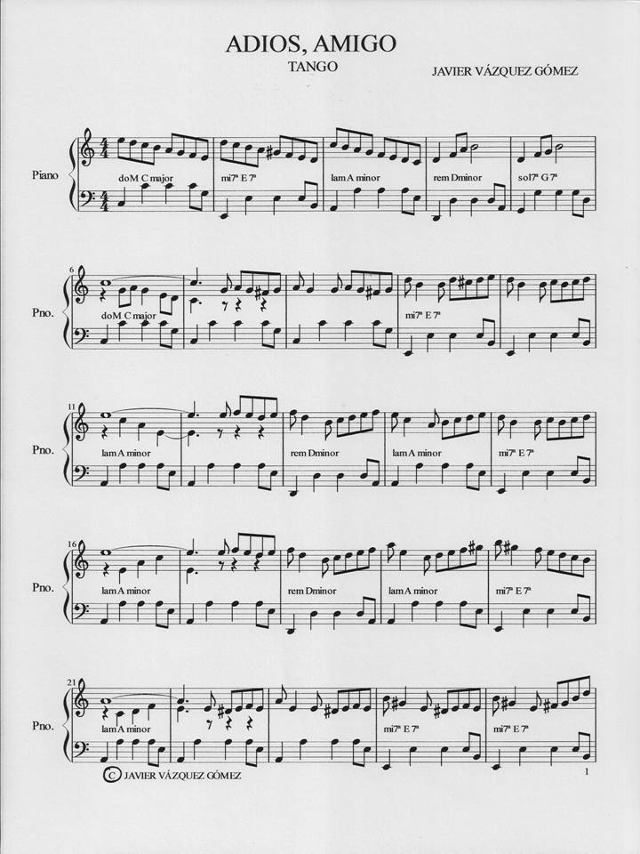 PARTITURAS GRATIS PARA ACORDEON: ADIOS, AMIGO tango para acordeón