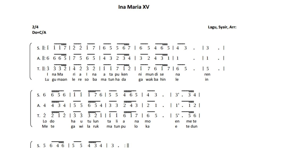 Teks Koor: Ina Maria XV