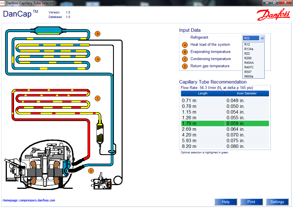 Software de selección de tubos capilares DanCap™ 1.0 ~ AlcaCompagni