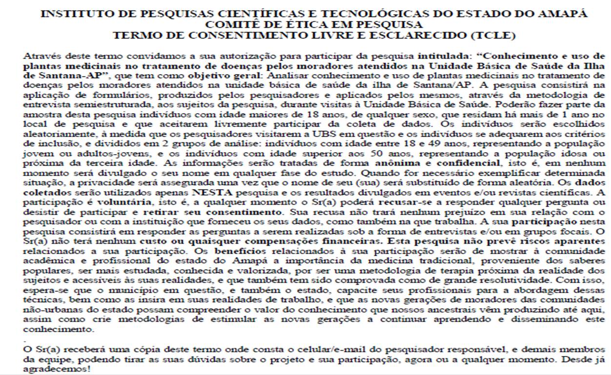MODELO DE TCLE - TERMO DE CONSENTIMENTO LIVRE E ESCLARECIDO - TCC 1