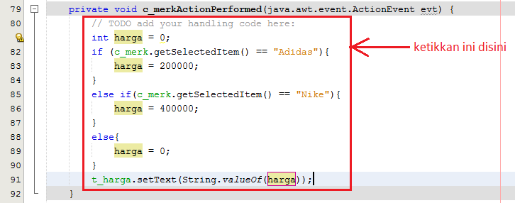 JAVA PROGRAMING - MEMBUAT PROGRAM DENGAN MEMILIH COMBOBOX, HARGA ...