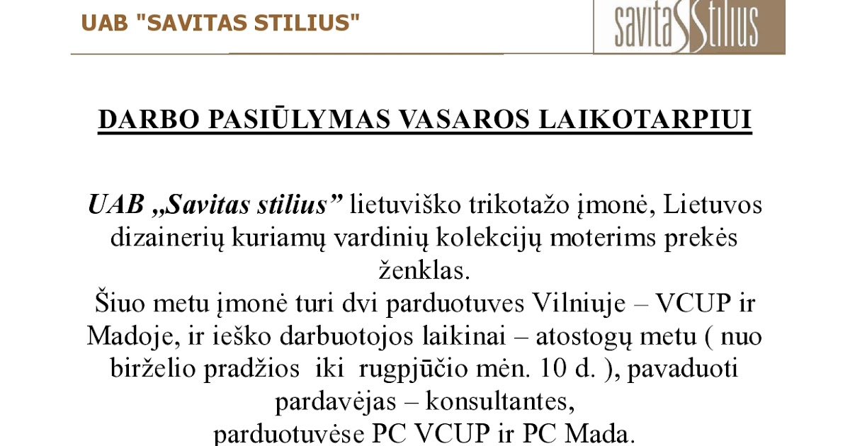 VDK biblioteka: Darbo pasiūlymas Mados dizaino studentams