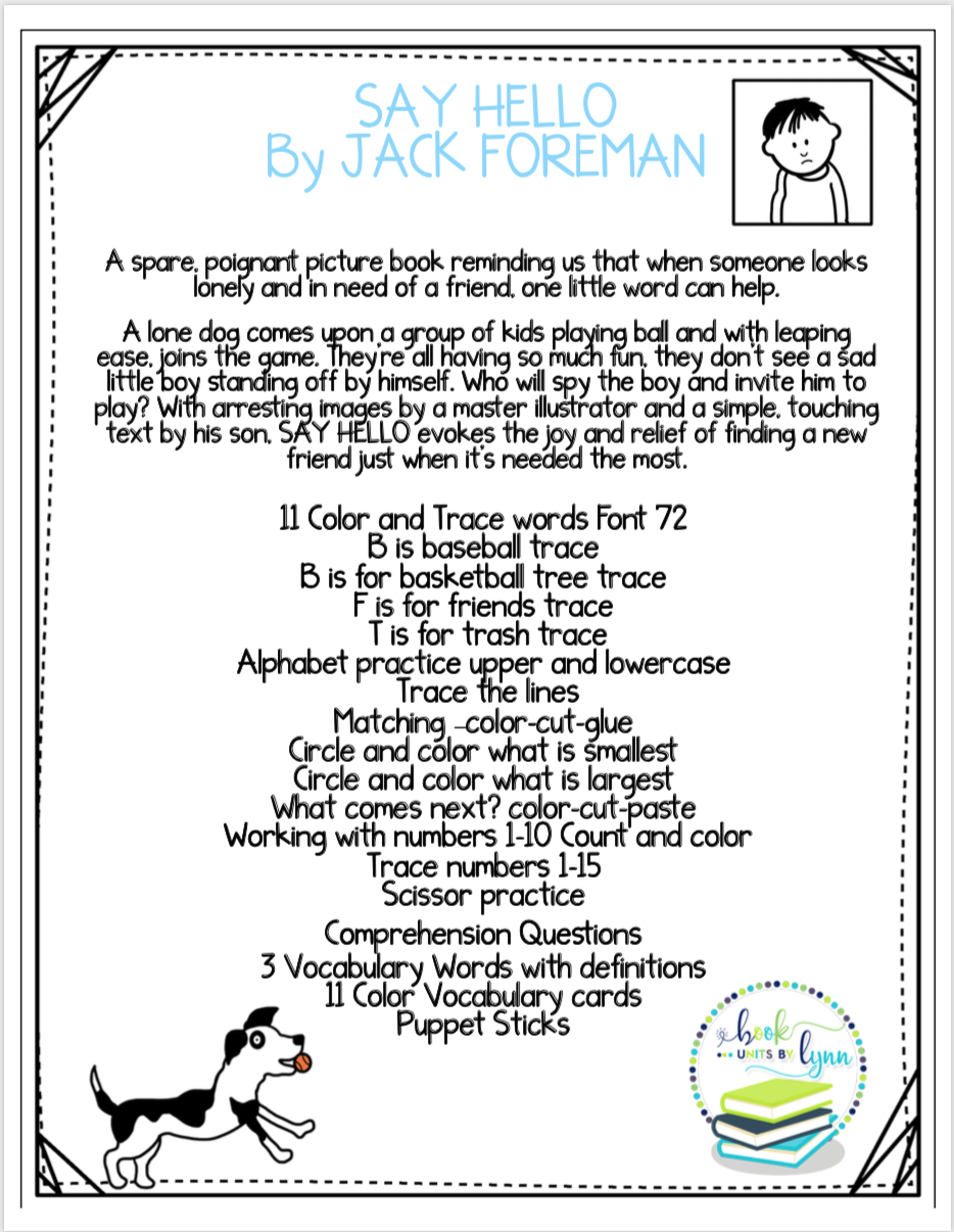 SAY HELLO BOOK UNIT ~ Book Units by Lynn